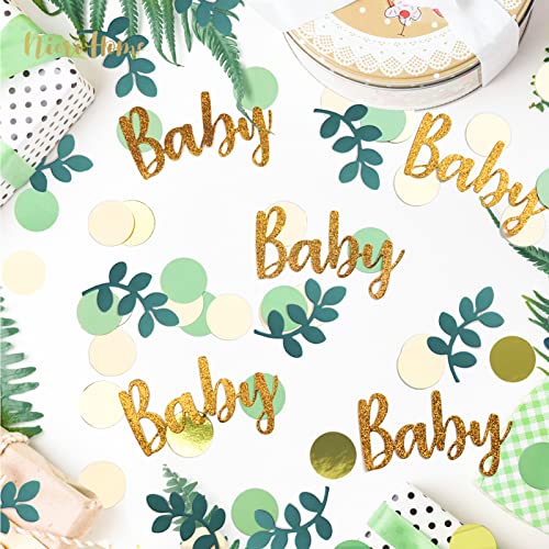 NICROHOME Greenery Baby Shower Confetti Decorations 50g, Eucalyptus Sage Green Paper Table Confetti for Gender Reveal Party Ideas