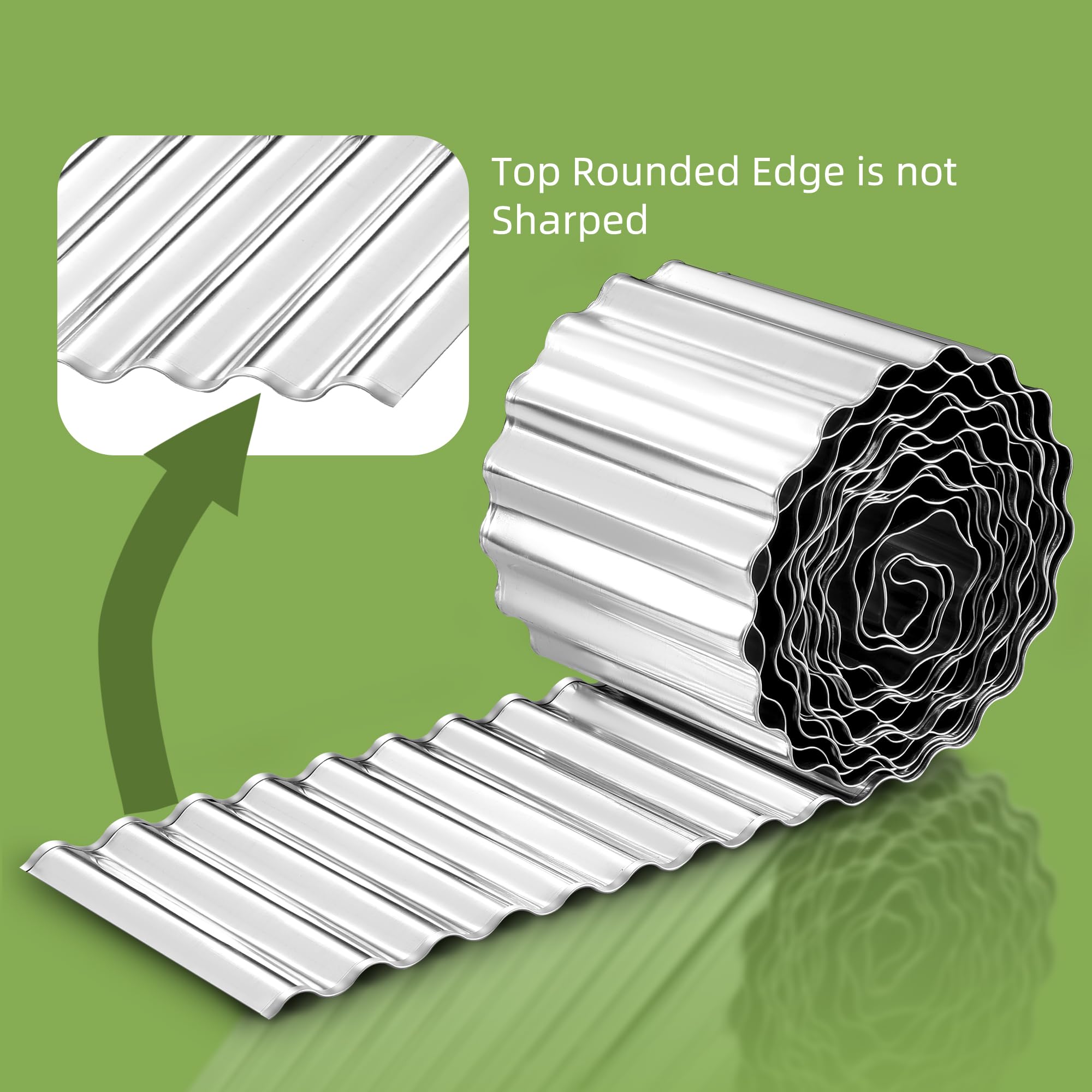 Corrugated Metal Garden Edging, Landscape Edging Border, 6"×20Ft Corrugated Metal Fence for Garden, Flower Bed, Lawn and Landscape Edging (Silver)
