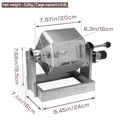 ICZW Coffee Bean Roaster with Coffee Bean Cooler Gas 3.8L Coffee Bean Baker Drum Type Stainless Steel for Home and Commercial Use