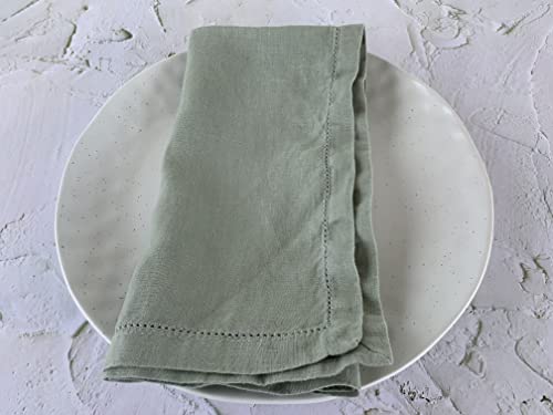 Hemstitched Linen Napkins β 20 Inch x 20 Inch β Stonewashed Pure Linen Cloth Dinner Napkins with Mitered Corners - 100% French Flax β Machine Washable - Set of 4 (Soft Sage Green)