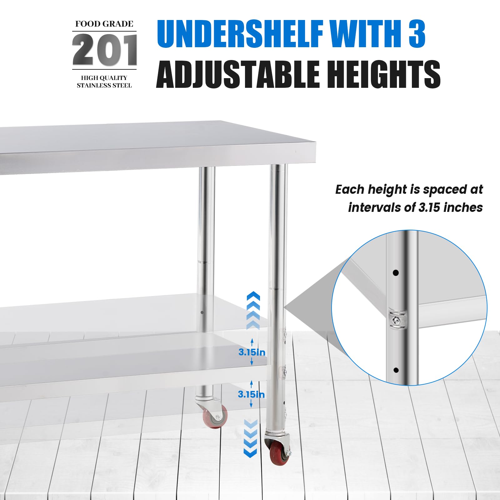 KUARBARR Stainless Steel Table for Prep & Work with 4 Caster Wheels with Adjustable Undershelf 24 x 30 NSF Metal Commercial Kitchen Worktable for Restaurant Home Outdoor