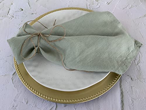 Hemstitched Linen Napkins β 20 Inch x 20 Inch β Stonewashed Pure Linen Cloth Dinner Napkins with Mitered Corners - 100% French Flax β Machine Washable - Set of 4 (Soft Sage Green)