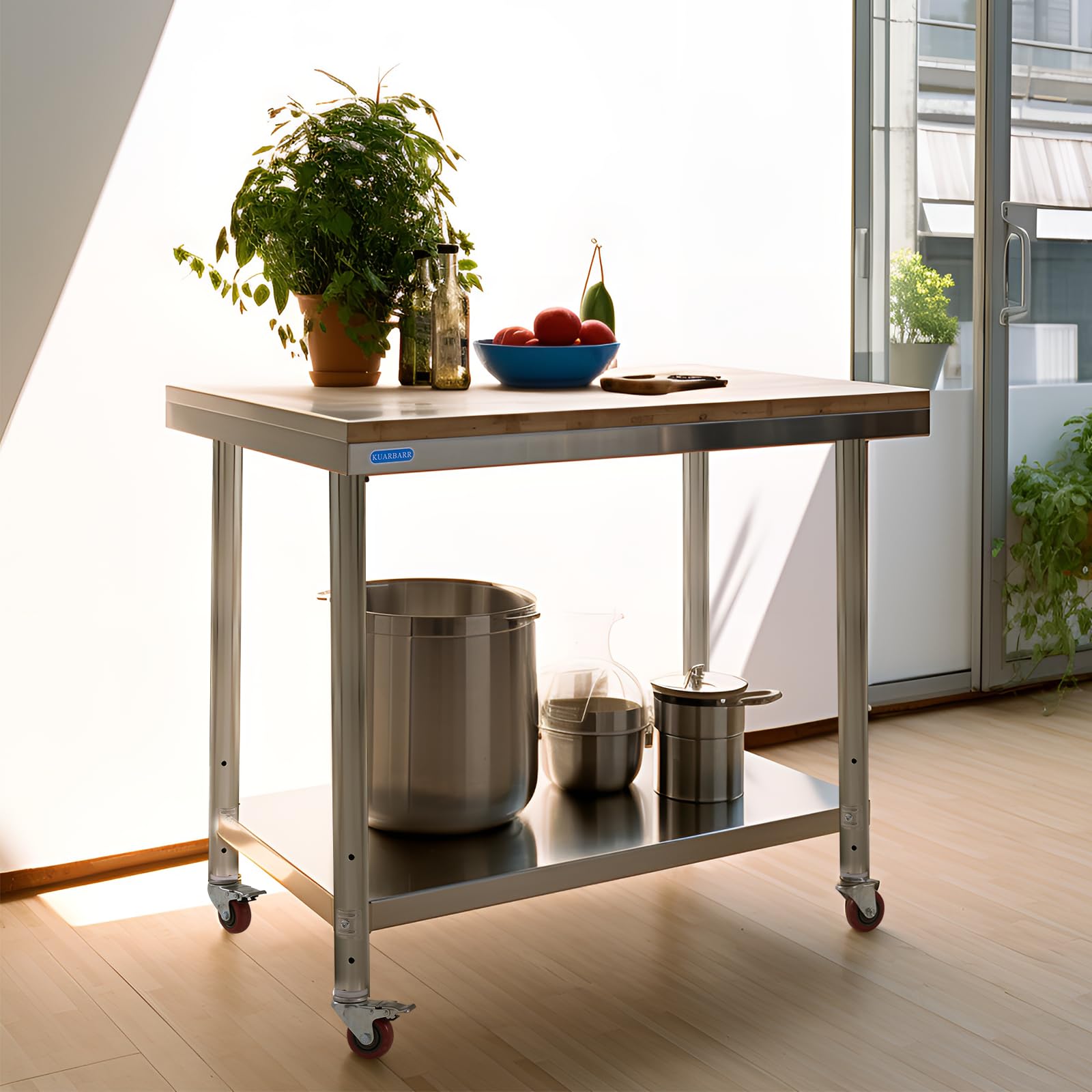KUARBARR Stainless Steel Table for Prep & Work with 4 Caster Wheels with Adjustable Undershelf 24 x 30 NSF Metal Commercial Kitchen Worktable for Restaurant Home Outdoor
