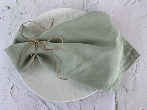 Hemstitched Linen Napkins β 20 Inch x 20 Inch β Stonewashed Pure Linen Cloth Dinner Napkins with Mitered Corners - 100% French Flax β Machine Washable - Set of 4 (Soft Sage Green)