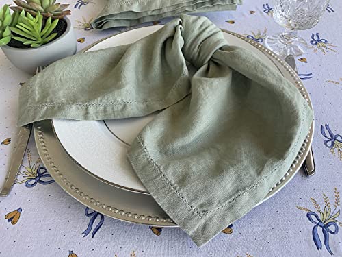 Hemstitched Linen Napkins β 20 Inch x 20 Inch β Stonewashed Pure Linen Cloth Dinner Napkins with Mitered Corners - 100% French Flax β Machine Washable - Set of 4 (Soft Sage Green)