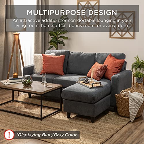 Best Choice Products Linen Sectional Sofa for Home, Apartment, Dorm, Bonus Room, Compact Spaces w/Chaise Lounge, 3-Seat, L-Shape Design, Reversible Ottoman Bench, 680lb Capacity - Gray