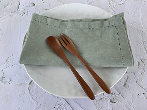Hemstitched Linen Napkins β 20 Inch x 20 Inch β Stonewashed Pure Linen Cloth Dinner Napkins with Mitered Corners - 100% French Flax β Machine Washable - Set of 4 (Soft Sage Green)