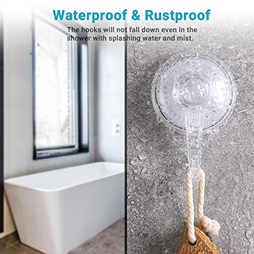 Elegear Wreath Suction Cup Hooks, Heavy Duty Suction Hooks Hold up to 11LB, 2 Pack Reusable & Waterproof & Clear Shower Hooks, Towel Hanger Kitchen Bathroom Hook for Loofah Wreath Bags Bathrobes