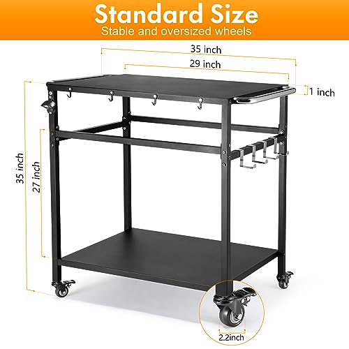 Outdoor Grill Table with Storage for Patio,Double-Shelf Movable Kitchen Cart Island Table on Wheels,20" x 30" Multifunctional Commercial Kitchen BBQ Food Prep Worktable for Grill (Double Layer Black)