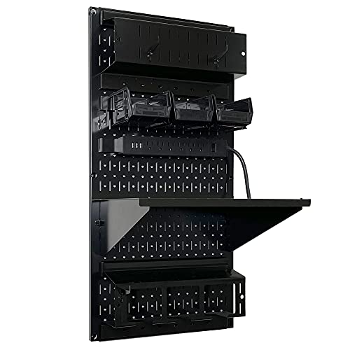 Wall Control Power Tool Storage Organizer Kit Cordless Drill Holder Charging Station Rack 16β x 32β Metal Pegboard Organization System (Black Pegboard)