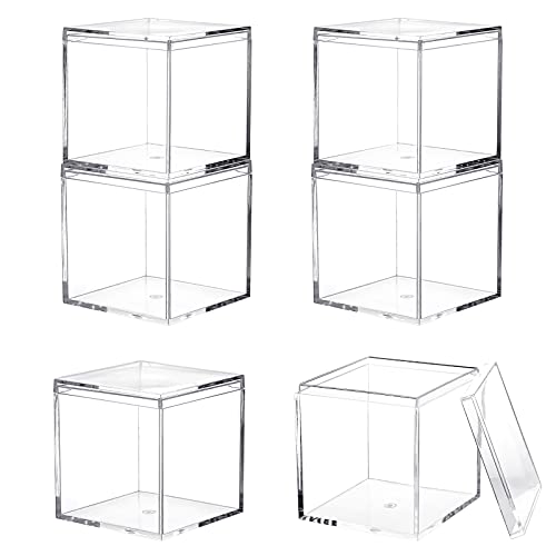 Clear Acrylic Box with LId ,Dayaanee 4 Pack Small Acrylic Box with Lid Plastic Square Cube Small Container , 2.5x2.5x2.5 Inches/65X65X65mm Storage Boxes Organizer Containers for Candy Pill and Tiny Jewelry