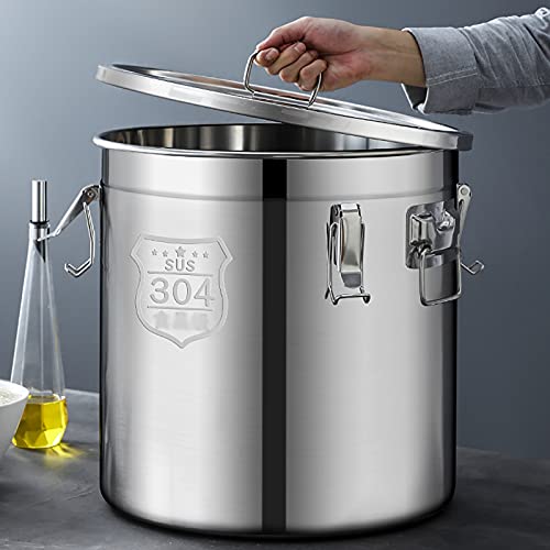 Stockpots 304 Stainless Steel Sealed Storage Bucket with Lid, Double Seal, Commercial Large-capacity, Moisture-proof,leak-proof (Size : 3030cm(21L))