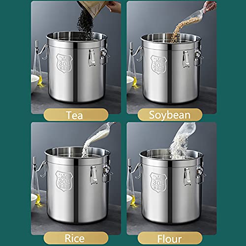 Stockpots 304 Stainless Steel Sealed Storage Bucket with Lid, Double Seal, Commercial Large-capacity, Moisture-proof,leak-proof (Size : 3030cm(21L))