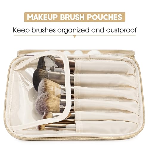 Narwey Vegan Leather Travel Makeup Bag Women Large Cosmetic Bag Make up Case Organizer for Toiletries Cosmetics Accessories (Brown)