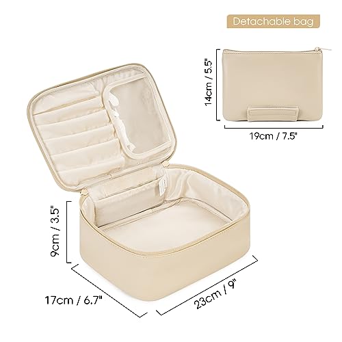 Narwey Vegan Leather Travel Makeup Bag Women Large Cosmetic Bag Make up Case Organizer for Toiletries Cosmetics Accessories (Brown)