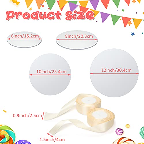8 Pieces Cake Drums Round Sturdy White Cake Drum with 2 Pieces Satin Cake Ribbon for Heavy or Multi-Tiered Cakes (6, 8, 10, 12 Inch)