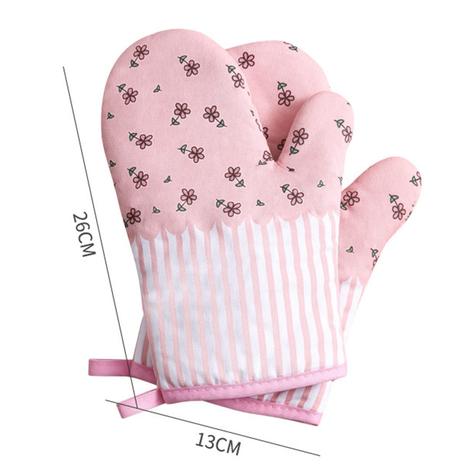 Pink Kitchen Oven Mitts, 2 Piece Set Extra Long Professional Heat Resistant Pink Kitchen Accessories Oven Gloves, 100% Cotton Material Non-Slip