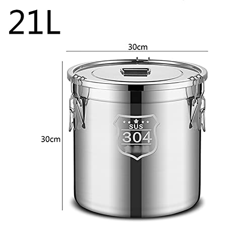 Stockpots 304 Stainless Steel Sealed Storage Bucket with Lid, Double Seal, Commercial Large-capacity, Moisture-proof,leak-proof (Size : 3030cm(21L))
