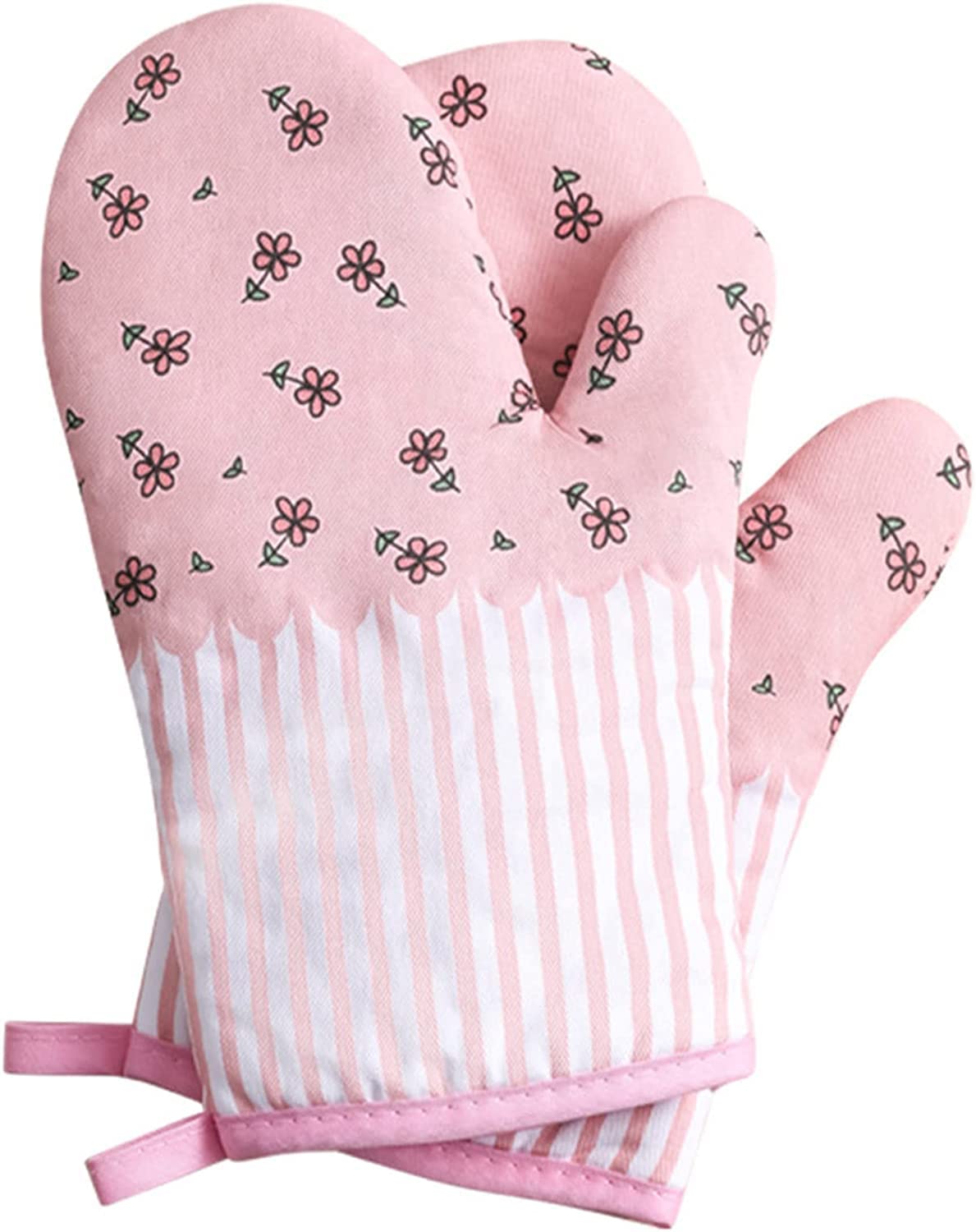 Pink Kitchen Oven Mitts, 2 Piece Set Extra Long Professional Heat Resistant Pink Kitchen Accessories Oven Gloves, 100% Cotton Material Non-Slip