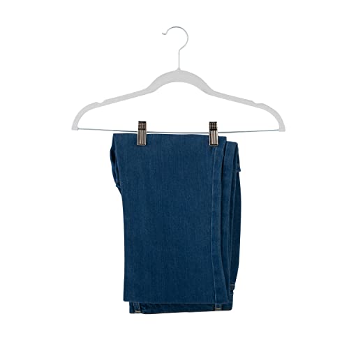 Simplify 6 Pack Velvet Hangers with Clips | Skirt and Pants | Slim Space Saving | Closet Organization | Non-Slip | Prevent Creases | Swivel Neck | Durable | White