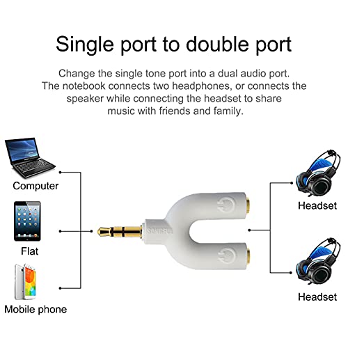 Meideli Audio Converter Headphone Jack Dongle Fast Transmission Metal 1 Male to 2 Female 3.5mm Jack Splitter for Earphone White