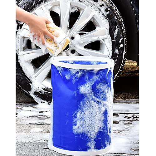 Dxyufazhe Oxford Waterproof Cloth Folding Bucket, Multifunctional Outdoor wash Tool, Great for Car Wash, Hike&Garden (9L, Blue)
