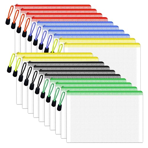 CHIF HAUTH 20pcs Mesh Zipper Pouch Bags, Waterproof Zipper Bags in A4 Size, Ideal for Organizing Office Supplies, Cosmetics, Stationery, and Board Games Storage