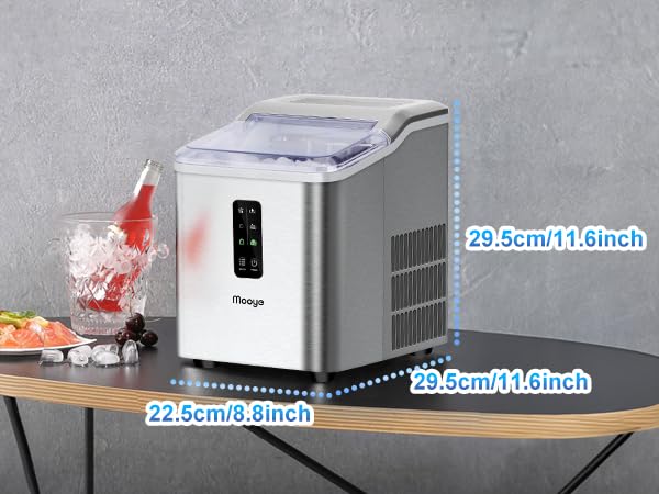 Countertop Ice Maker Machine, 26.5 lbs in 24Hrs, Electric ice Maker and Compact ice Machine with Ice Scoop and Basket, 2 Sizes of Bullet Ice for Home/Kitchen/Office