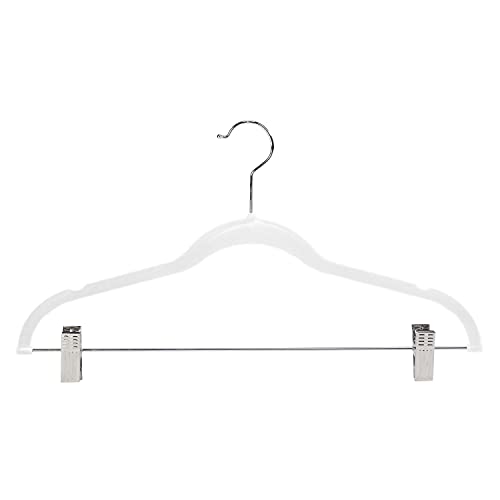 Simplify 6 Pack Velvet Hangers with Clips | Skirt and Pants | Slim Space Saving | Closet Organization | Non-Slip | Prevent Creases | Swivel Neck | Durable | White