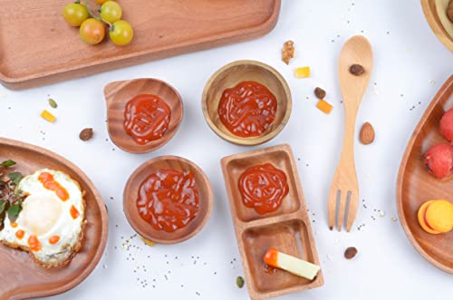 VieWood Mini Wooden Bowl Set of 4 (3.54" Diameter x 0.78" Height) for Condiments, Dip Sauce, Ketchup, Small Wood Bowl for Jam, little Prep, Olive (Round)