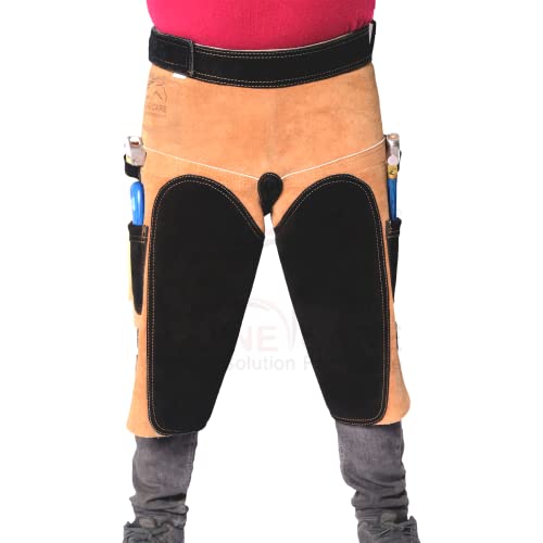 Equine Care Farrier Apron 2 Knife Pocket, 2 Nail Magnet & 2 Hammer Loop Horse Shoeing Leather Chaps 25 Inches- 63CM
