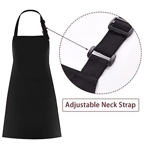 WOPOKY Cotton Blend Waterproof Apron With 2 Pockets for Men Women - Cooking Kitchen Chef Arpon BBQ Work Painting Apron - Black/Burgundy/Dark Geen/Orange (1 Pack) (Black)