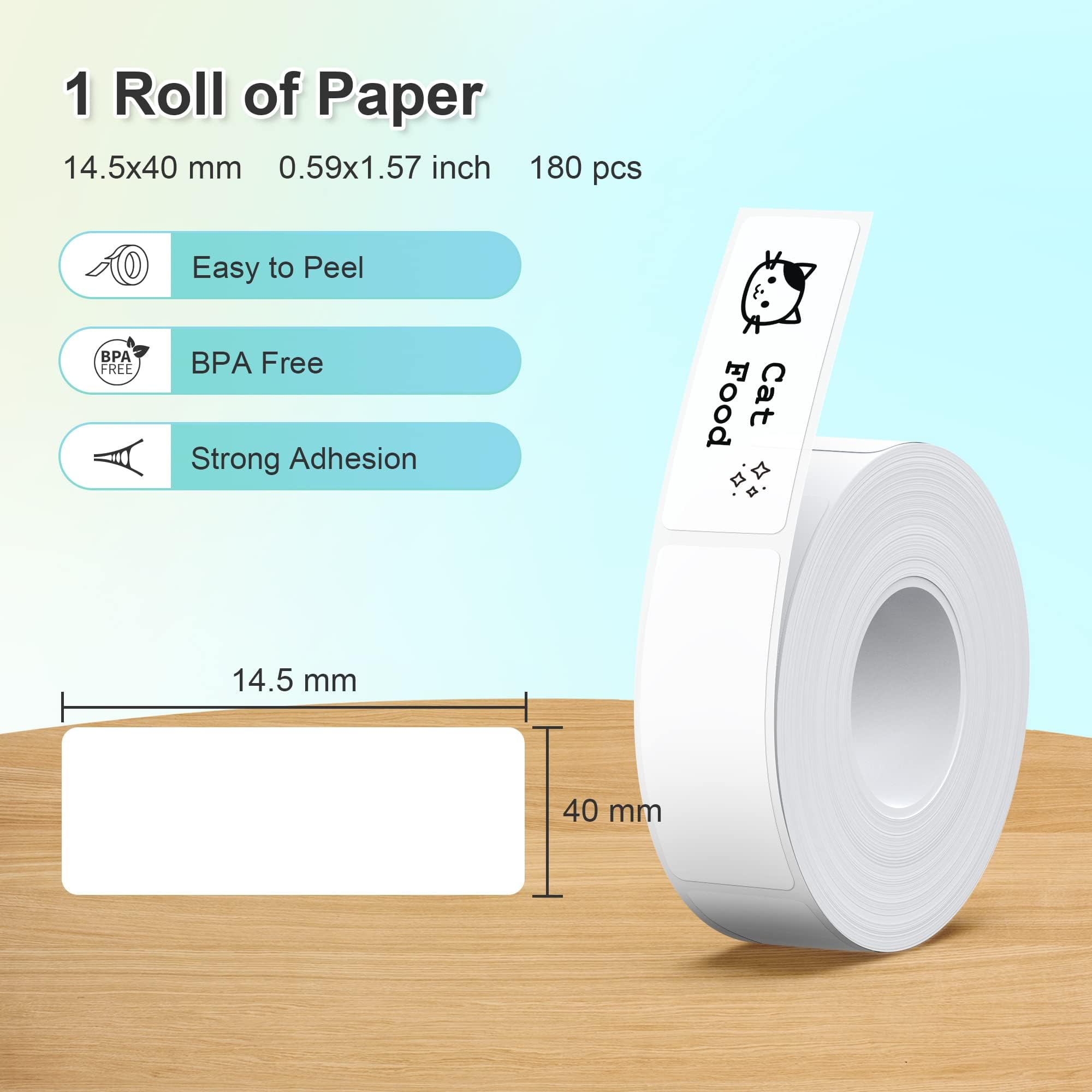 Nelko Genuine P21 Label Maker Tape, 14x40mm (0.55"x1.57"), Standard Laminated Thermal Label Tape Replacement, for Home Office, 180 Labels/Roll, White