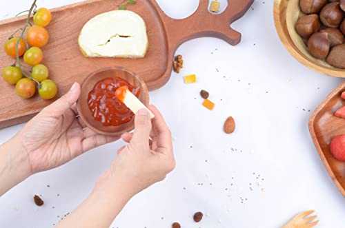 VieWood Mini Wooden Bowl Set of 4 (3.54" Diameter x 0.78" Height) for Condiments, Dip Sauce, Ketchup, Small Wood Bowl for Jam, little Prep, Olive (Round)