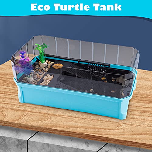 Turtle Tank Kit Turtle Aquarium with High Fence to Prevent Escape ,Large Turtle Habitat Tank Kit with Water Filter and Multi Filter Mater to Provide a Water Bath for The Turtle, Easy to Change Water