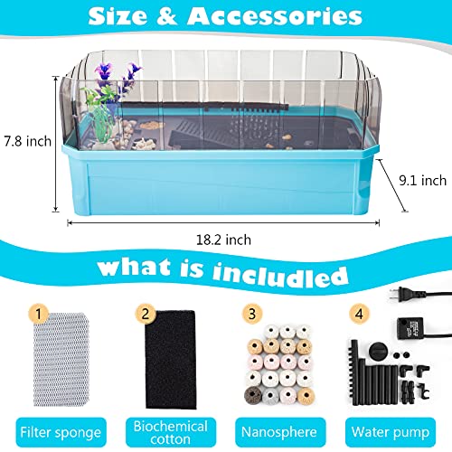 Turtle Tank Kit Turtle Aquarium with High Fence to Prevent Escape ,Large Turtle Habitat Tank Kit with Water Filter and Multi Filter Mater to Provide a Water Bath for The Turtle, Easy to Change Water