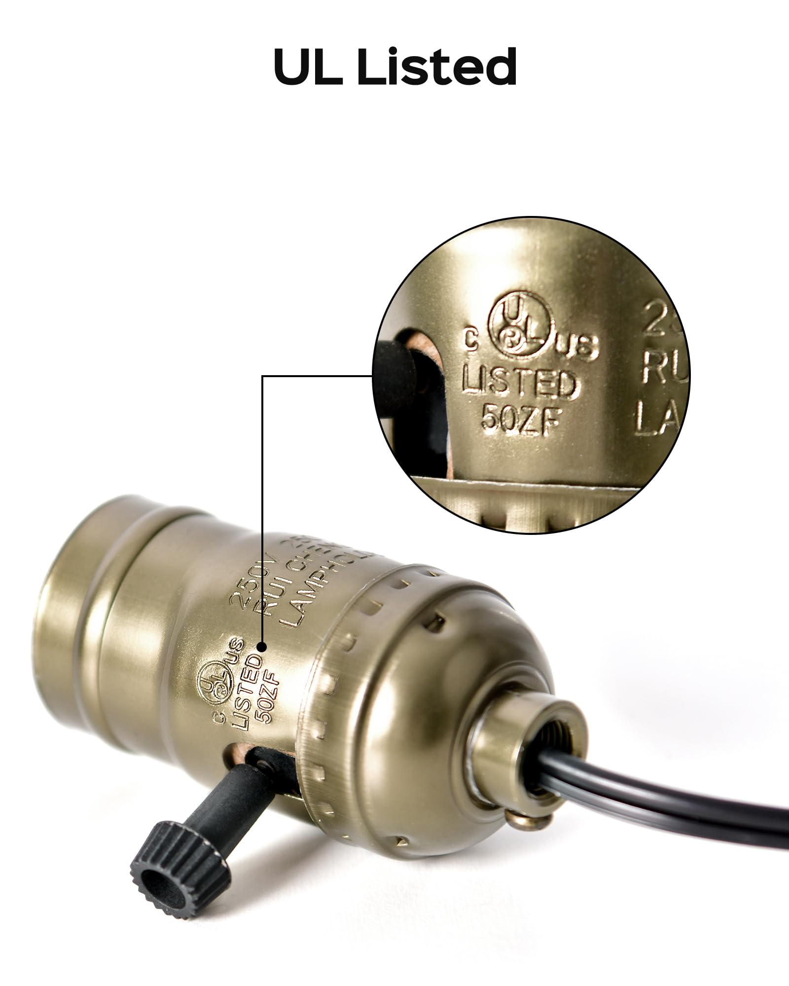 JACKYLED Lamp Socket Replacement, DIY Lamp Wiring Kit, UL Listed, Antique Bronze, Medium Base, Metal, Table Top, 120V AC