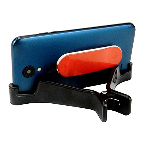Universal Cell Phone Stand for Desk V Shape Tech Clip, Strong Spring Clamp with Soft Pad for Vertical and Horizontal Screen Viewing - Black