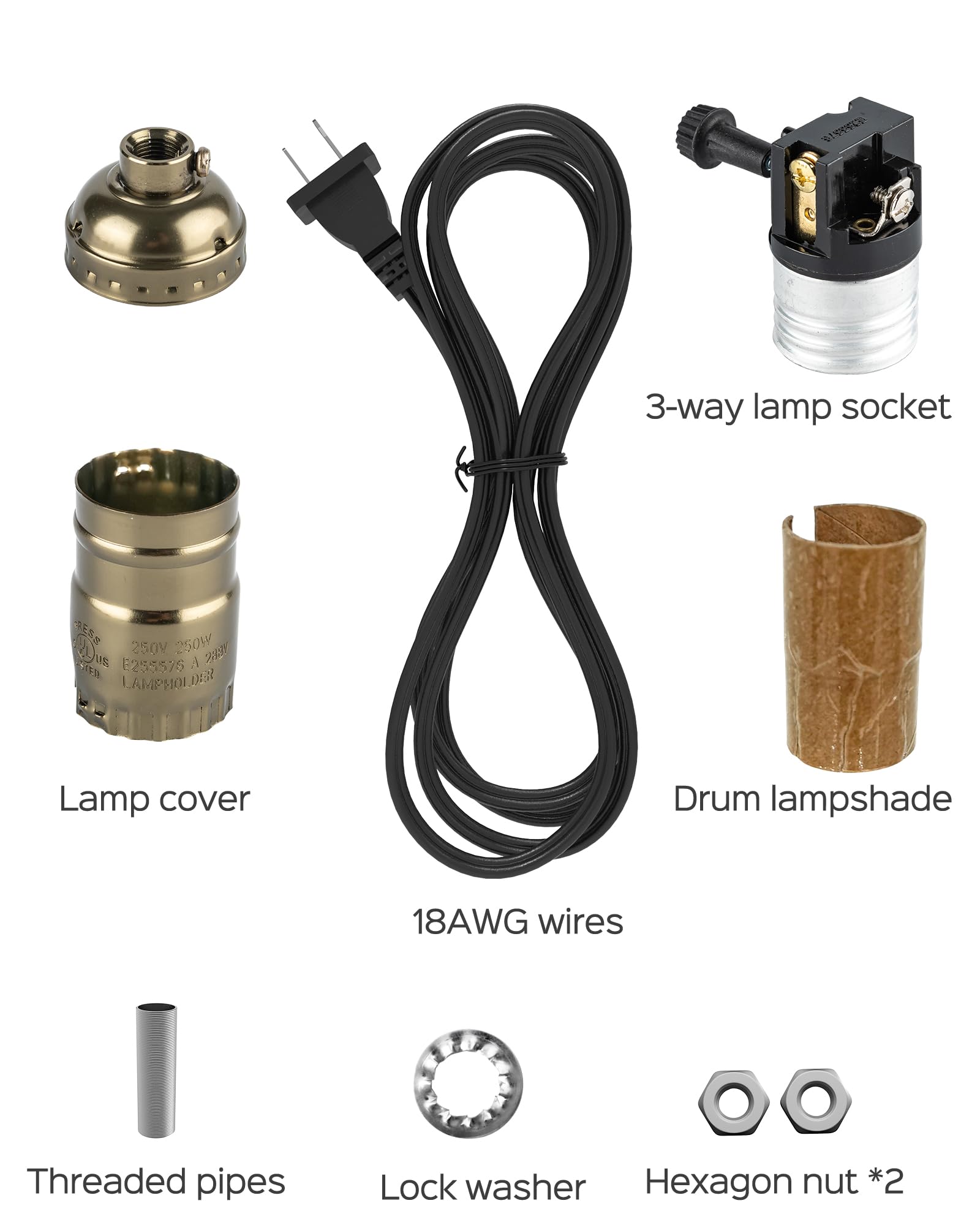 JACKYLED Lamp Socket Replacement, DIY Lamp Wiring Kit, UL Listed, Antique Bronze, Medium Base, Metal, Table Top, 120V AC
