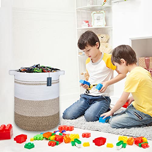 COMSE Extra Large Laundry Basket, Tall Blanket Basket, Laundry Hamper with Handles, 15.7βx 21.7β, Cotton Rope Basket, Woven Laundry Basket, Toy Basket, Clothes Baskets,Woven Basket,Gradient Brown