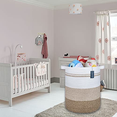 COMSE Extra Large Laundry Basket, Tall Blanket Basket, Laundry Hamper with Handles, 15.7βx 21.7β, Cotton Rope Basket, Woven Laundry Basket, Toy Basket, Clothes Baskets,Woven Basket,Gradient Brown