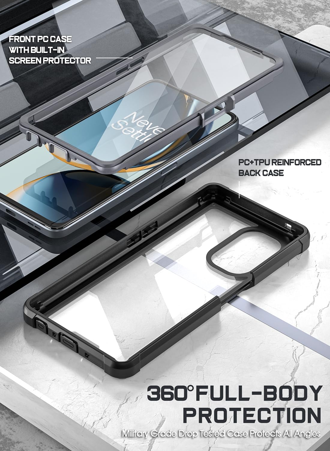 Poetic Guardian Case for OnePlus Nord N30 5G, [20FT Mil-Grade Drop Tested], Full Body Hybrid Shockproof Bumper Cover with Built-in Screen Protector, Black/Clear