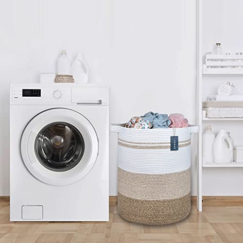 COMSE Extra Large Laundry Basket, Tall Blanket Basket, Laundry Hamper with Handles, 15.7βx 21.7β, Cotton Rope Basket, Woven Laundry Basket, Toy Basket, Clothes Baskets,Woven Basket,Gradient Brown