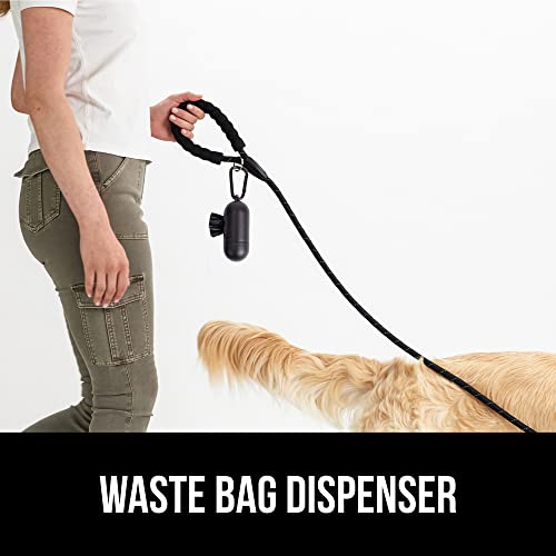Gorilla Grip Heavy Duty Dog Leash, Soft Handle, Strong Reflective Rope for Night Walking, Small Medium Large Dogs, Durable Puppy Training Leashes, Rotating Metal Clip, Waste Bag Dispenser, Black
