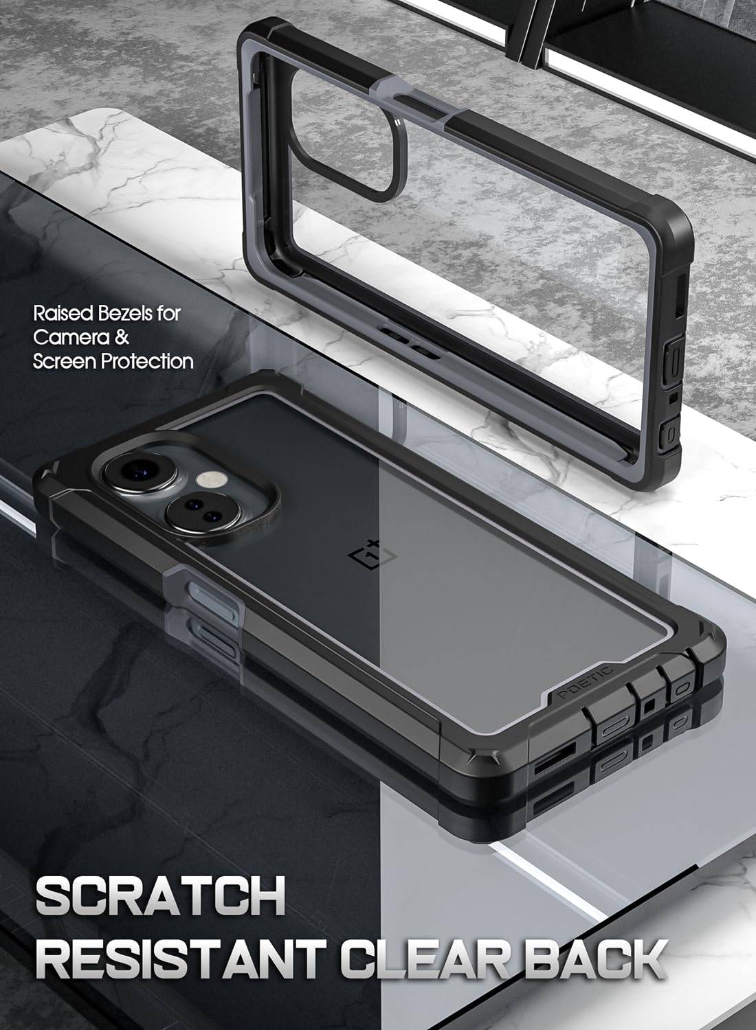 Poetic Guardian Case for OnePlus Nord N30 5G, [20FT Mil-Grade Drop Tested], Full Body Hybrid Shockproof Bumper Cover with Built-in Screen Protector, Black/Clear