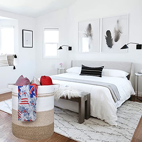 COMSE Extra Large Laundry Basket, Tall Blanket Basket, Laundry Hamper with Handles, 15.7βx 21.7β, Cotton Rope Basket, Woven Laundry Basket, Toy Basket, Clothes Baskets,Woven Basket,Gradient Brown