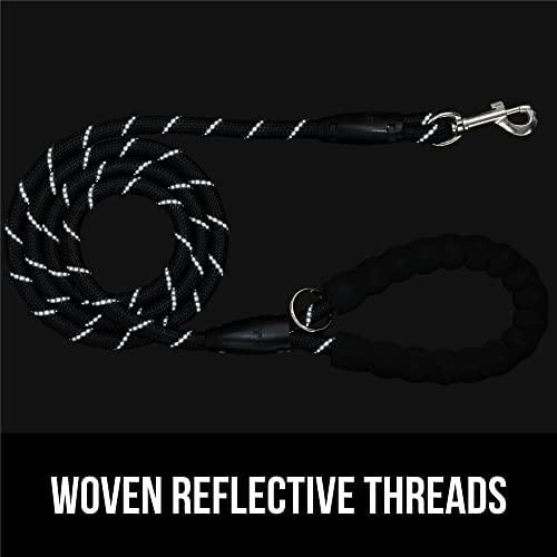 Gorilla Grip Heavy Duty Dog Leash, Soft Handle, Strong Reflective Rope for Night Walking, Small Medium Large Dogs, Durable Puppy Training Leashes, Rotating Metal Clip, Waste Bag Dispenser, Black