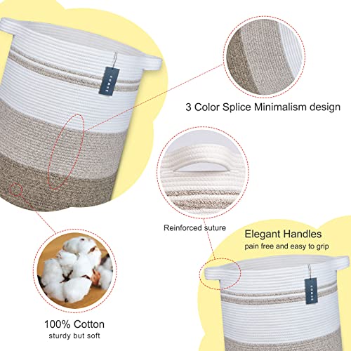 COMSE Extra Large Laundry Basket, Tall Blanket Basket, Laundry Hamper with Handles, 15.7βx 21.7β, Cotton Rope Basket, Woven Laundry Basket, Toy Basket, Clothes Baskets,Woven Basket,Gradient Brown