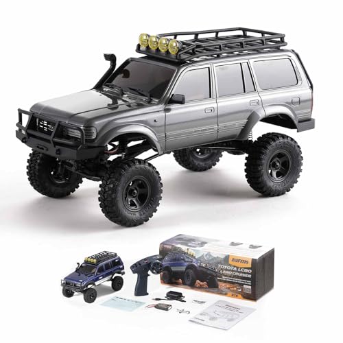EAZYRC FMS Fcx18 1/18 Land Cruiser 80 Toyota RC Rock Crawler RTR 4x4 Off-Road Waterproof Hobby Grade RC Trucks All Terrains for Adults with 2.4Ghz Radio,Battery (Gray)