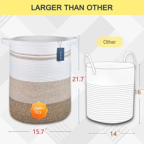 COMSE Extra Large Laundry Basket, Tall Blanket Basket, Laundry Hamper with Handles, 15.7βx 21.7β, Cotton Rope Basket, Woven Laundry Basket, Toy Basket, Clothes Baskets,Woven Basket,Gradient Brown